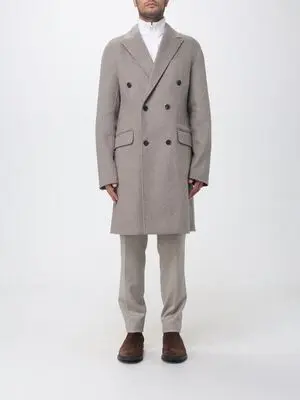 Luciano Barbera Knee-length Double-breasted Coat In Wool And Cashmere - Brown