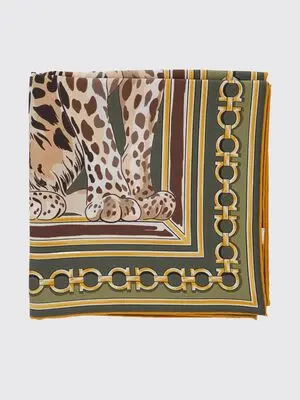 FERRAGAMO Square Pure Silk Foulard With Animalier Print And Gancini Logo - Green