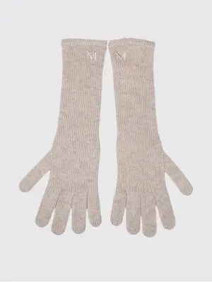 Max Mara Jock Ribbed Gloves In 100% Cashmere With Embroidered Logo - Sand