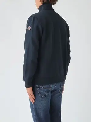 COLMAR High Neck Full-zip Cotton Blend Sweatshirt With Contrast Logo - Navy