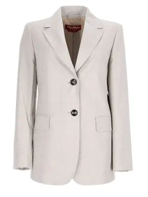 Max Mara Blazer Monopetto In Flanella Di Lana - Brown