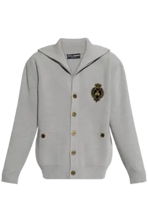 Dolce & Gabbana Men’s Gray Wool Cardigan With Embroidered Appliqué By - Grey