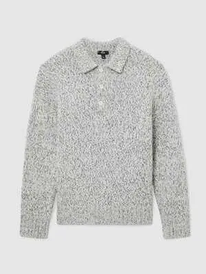 REISS Jasper Wool-blend Speckled-knit Half-button Jumper
