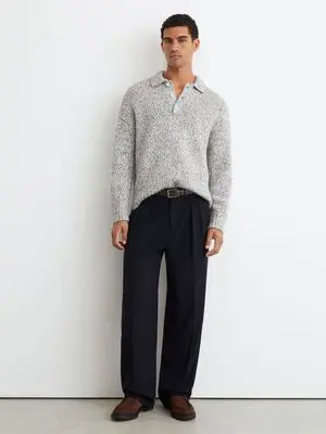 REISS Jasper Wool-blend Speckled-knit Half-button Jumper
