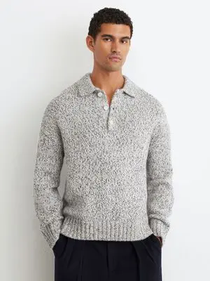 REISS Jasper Wool-blend Speckled-knit Half-button Jumper