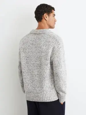 REISS Jasper Wool-blend Speckled-knit Half-button Jumper