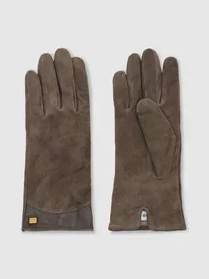 REISS Claudia Suede Leather-trim Gloves - Grey