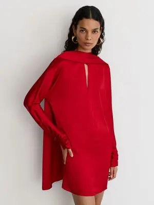 REISS Ottilie Satin Cape-detail Mini Dress - Red