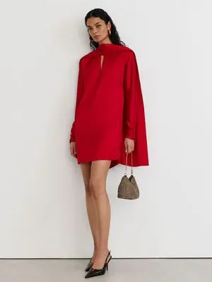 REISS Ottilie Satin Cape-detail Mini Dress - Red