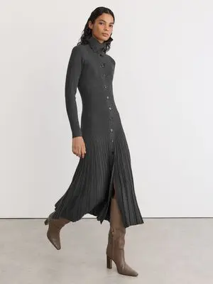 REISS Nova Pleated Knit Collared Midi Dress
