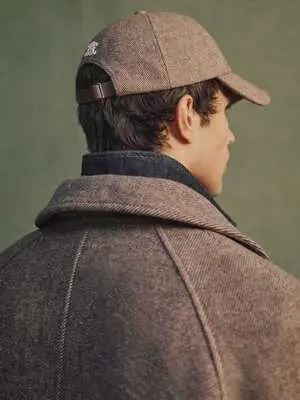 REISS Prim Monogram Wool-blend Herringbone Baseball Cap - Brown