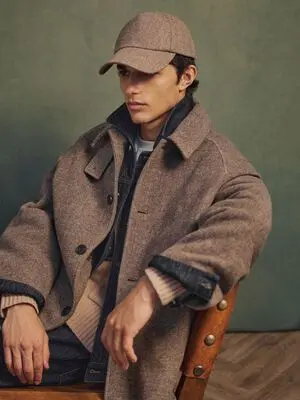 REISS Prim Monogram Wool-blend Herringbone Baseball Cap