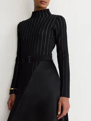 REISS Mia Pinstripe Knitted Satin-panel Midi Dress