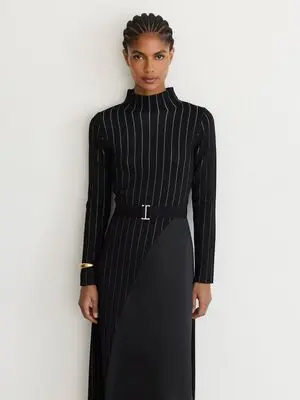 REISS Mia Pinstripe Knitted Satin-panel Midi Dress