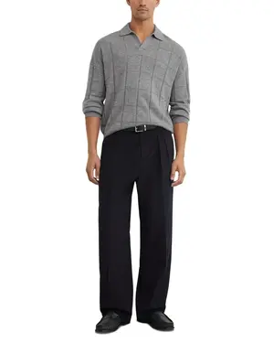 REISS Compton Wool Open Collar Square Pattern Polo Shirt