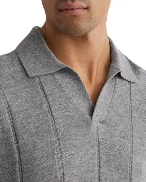 REISS Compton Wool Open Collar Square Pattern Polo Shirt