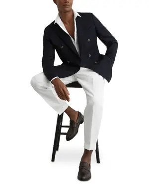 REISS Osteria Tailored Fit Double Breasted Peak Herringbone Blazer
