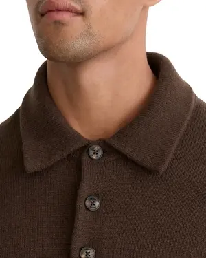 REISS Wool & Cashmere Button Polo Shirt - Soft Brown
