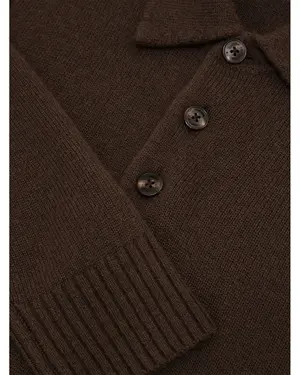 REISS Wool & Cashmere Button Polo Shirt - Soft Brown