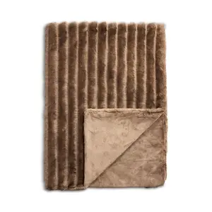 HUDSON PARK COLLECTION Channel Faux Fur Throw Blanket - Brown