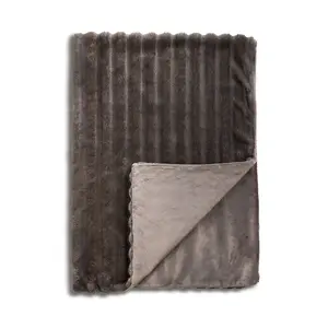 HUDSON PARK COLLECTION Channel Faux Fur Throw Blanket - Gray