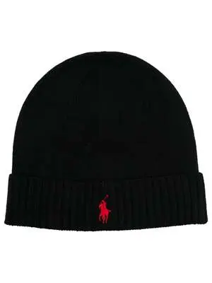 Polo Ralph Lauren Ribbed Wool Folded-lapel Hat With Mini Pony Wrist Embroidery