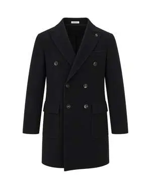 BRERAS MILANO Double-breasted Wool Overcoat - Nero