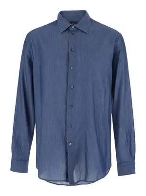 Emporio Armani Cotton Denim Pointed-collar Regular-fit Button-front Shirt - Blu
