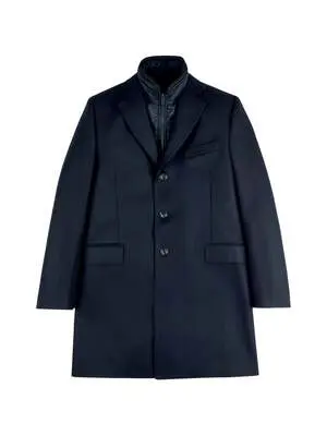 FAY Wool-blend Overcoat With Removable Quilted Bib - Navy