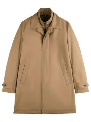 FAY Long Zip-up Coat With Stand Collar - Brown