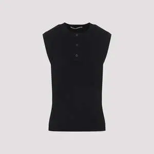 Studio Nicholson Aurel Crew Neck Half-placket Vest - Black