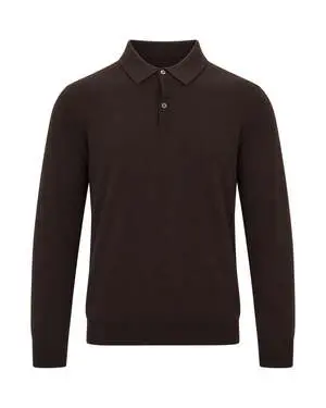 BALLANTYNE Long-sleeve Knit Polo Shirt - Brown