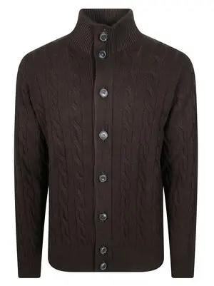 FILIPPO DE LAURENTIIS Textured Braided Stand-collar Bomber Jacket With Button Placket - Marrone