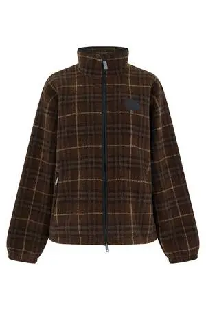 Burberry Wool & Cashmere Blend Check Fleece Jacket With High Collar