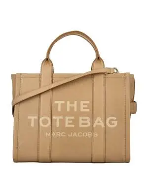 Marc Jacobs Medium Leather Tote Bag With Logo Front And Dual Top Handles - Marrone