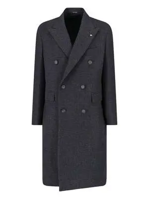 Tagliatore Double-breasted Plaid Wool Overcoat