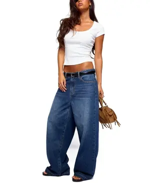 EDIKTED Nichol Low Rise Baggy Jeans - Medium-blue-washed