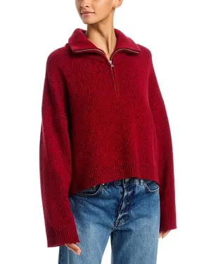FRAME The Wool Stretch Half Zip Marled Sweater