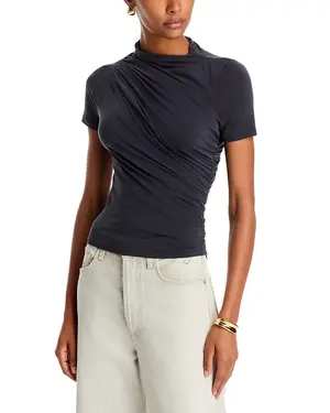 FRAME Short Sleeve Draped Top - Black