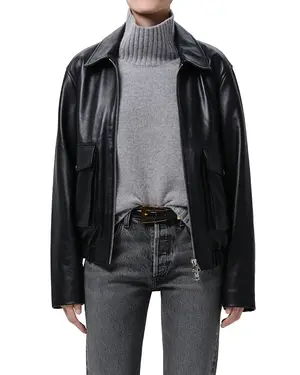 Citizens Of Humanity Leather Zip Front Bomber Jacket