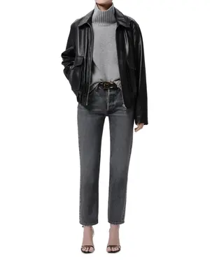 Citizens Of Humanity Leather Zip Front Bomber Jacket