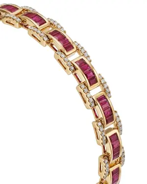Bloomingdale'S Ruby & Diamond Chain Link Bracelet In 14k Yellow Gold