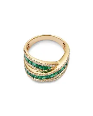 Bloomingdale'S Emerald & Diamond Crossover Ring In 14k Yellow Gold