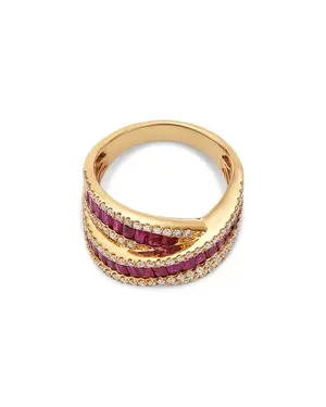 Bloomingdale'S Ruby & Diamond Crossover Ring In 14k Yellow Gold