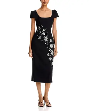 Cinq À Sept Ilana Embellished Square Neck Column Dress