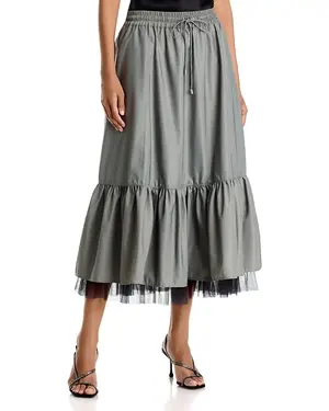 Cinq À Sept Arianne Tiered Midi Skirt Ironcloud/black