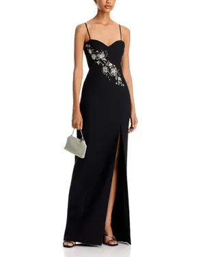 Cinq À Sept Amelina Embellished Side Slit Gown
