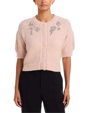 Cinq À Sept Millicent Crystal Brooch Cardigan - Soft Pink/silver