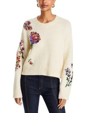 Cinq À Sept Esmerine Sequin Floral Sweater - Ivory/multi