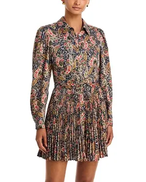 Cinq À Sept Reynolds Printed Pleated Skirt Shirt Dress